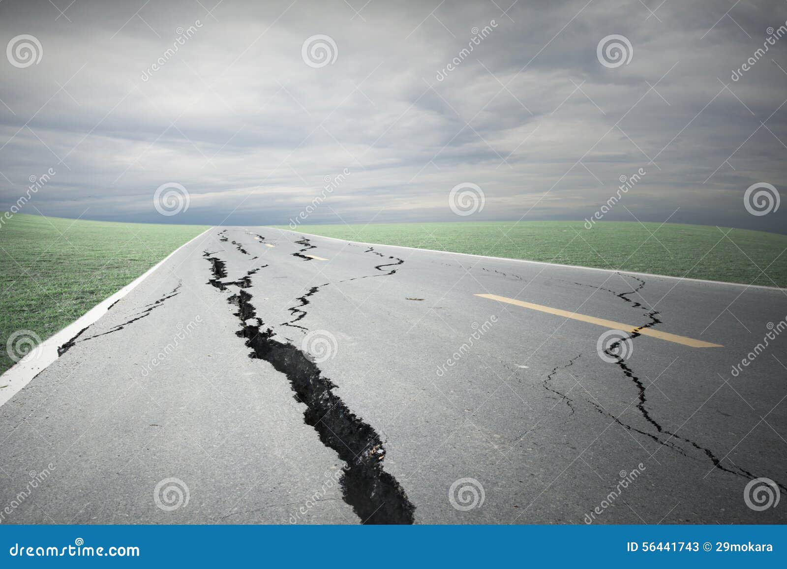 Asphalt Road Cracks and Collapsed Stock Image - Image of lawn, stone ...