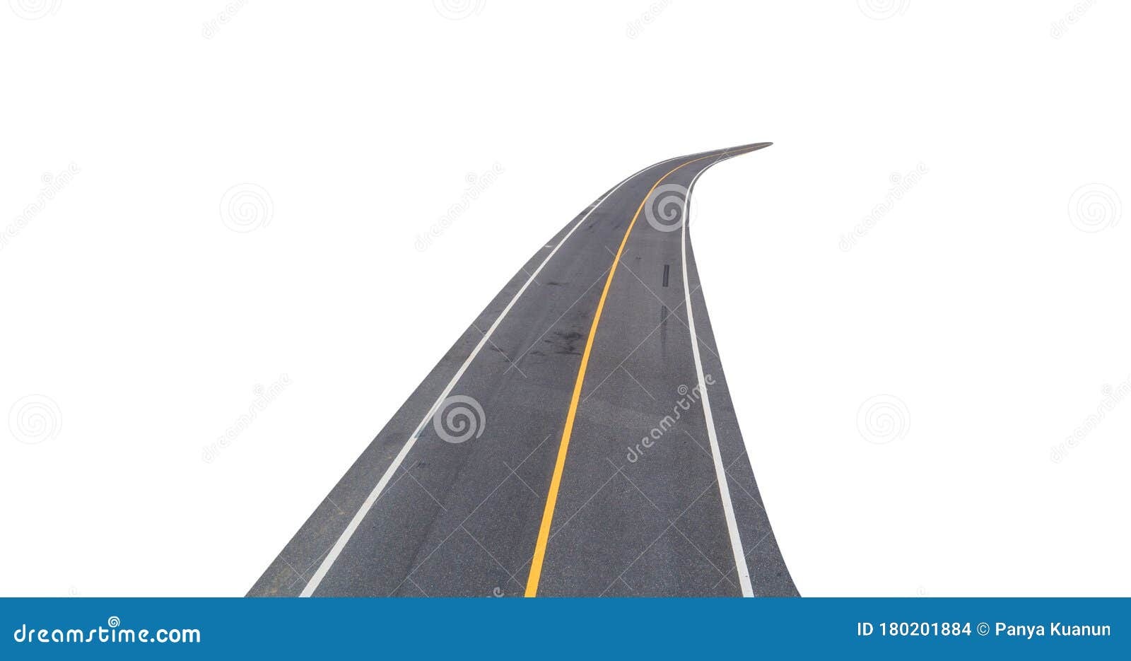 Asphalt Road Curve with Yellow Line on Road on White Background with ...