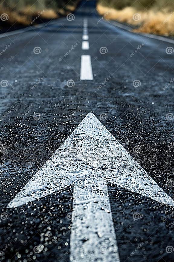 Asphalt Road with a Direction Arrow Pointing Forward. Generative Ai ...