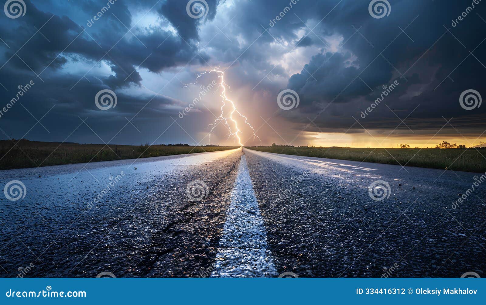Asphalt Road through Fields Going Beyond Horizon in Sky in Distance ...