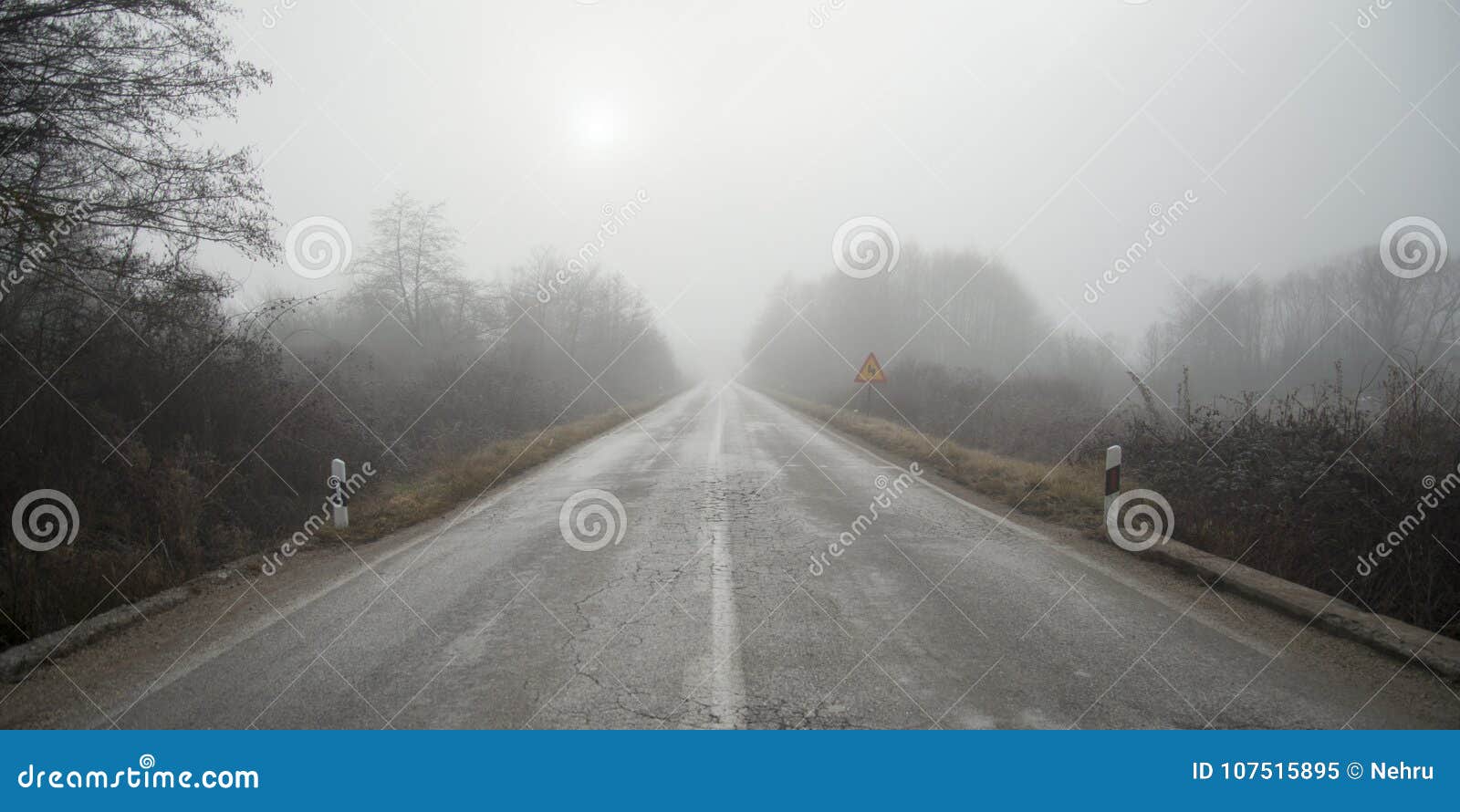 An Asphalt Road with Fog in Winter Stock Image - Image of bare, winter ...