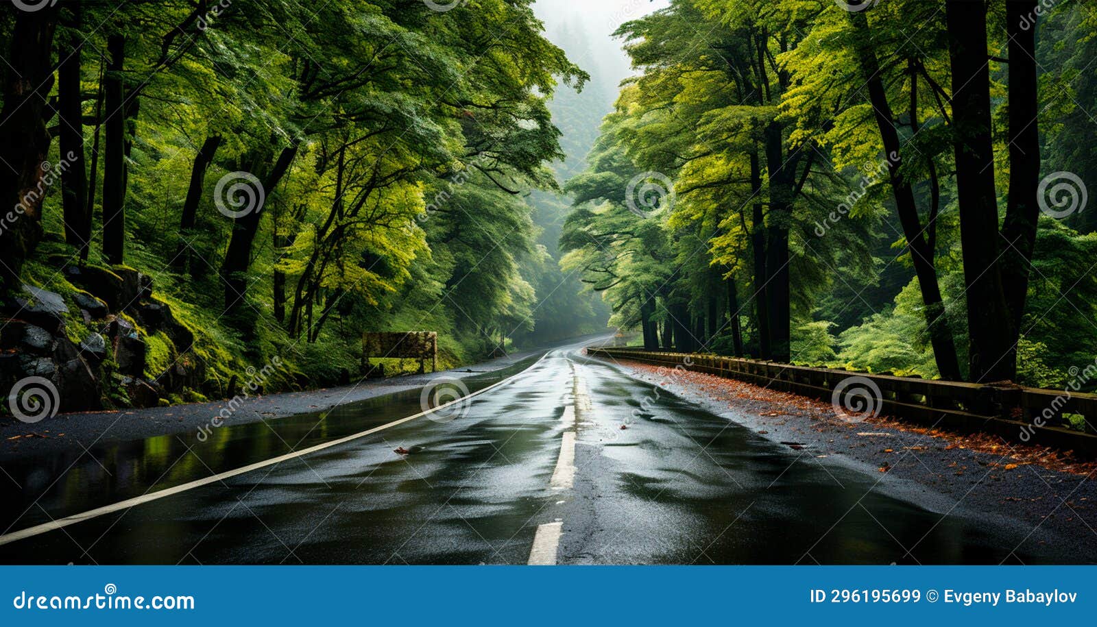 Asphalt Road Going into the Distance, Forest Landscape - AI Generated ...