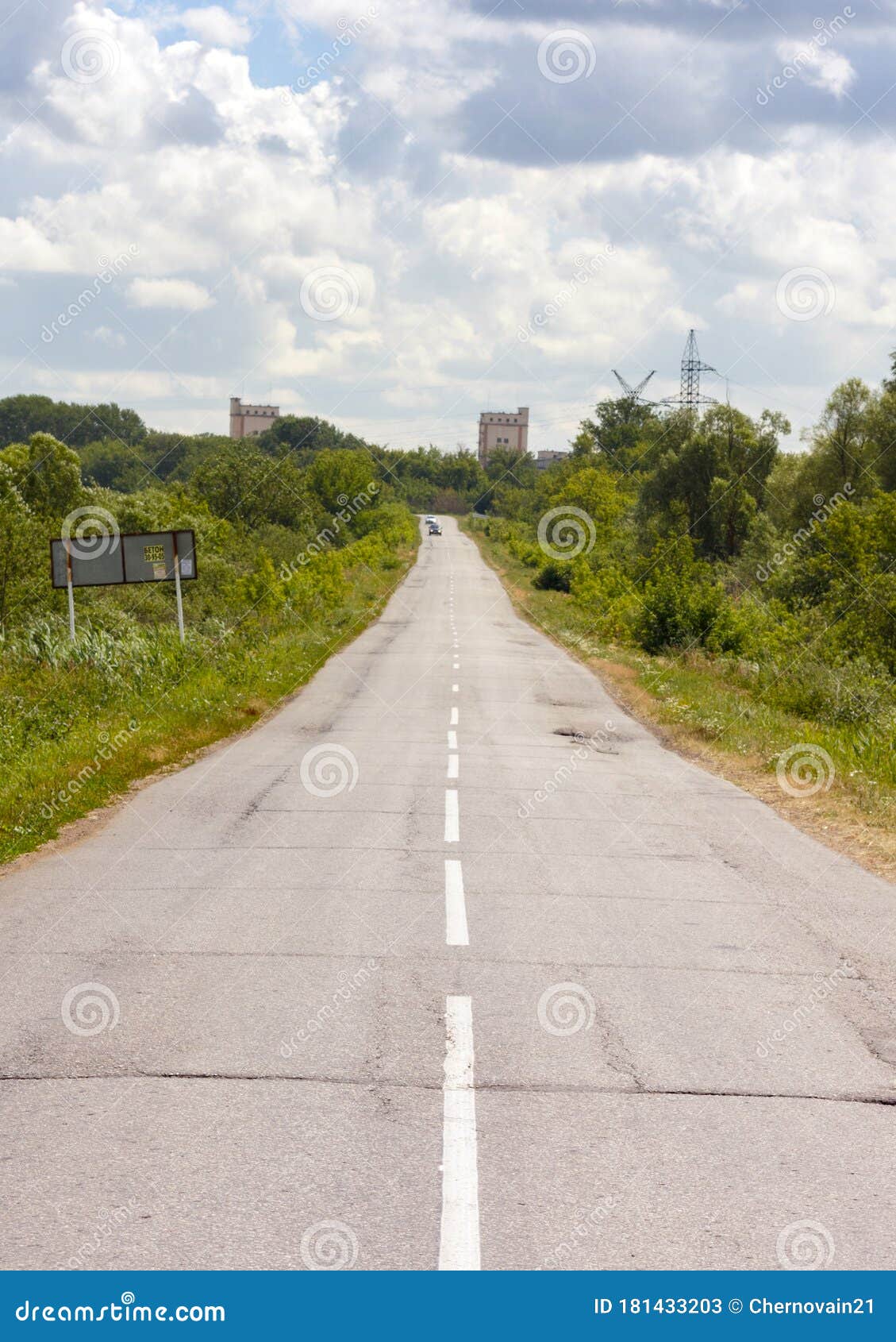 Asphalt road going forward stock image. Image of field - 181433203