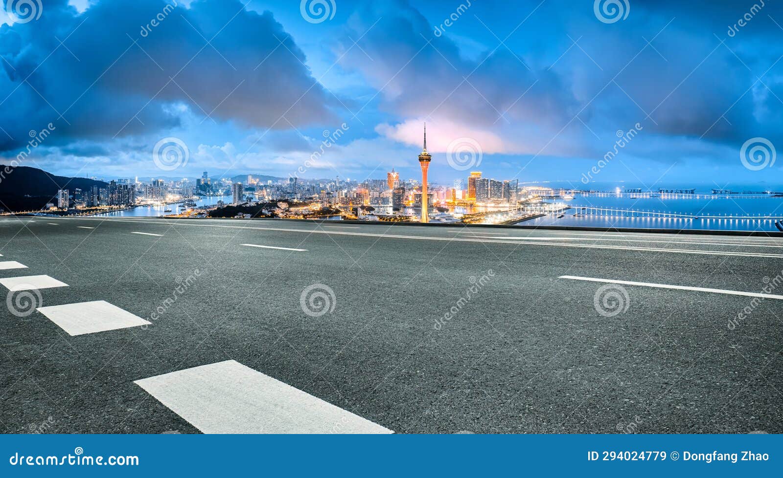 Asphalt Road and Macau Financial District Skyline Stock Image - Image ...
