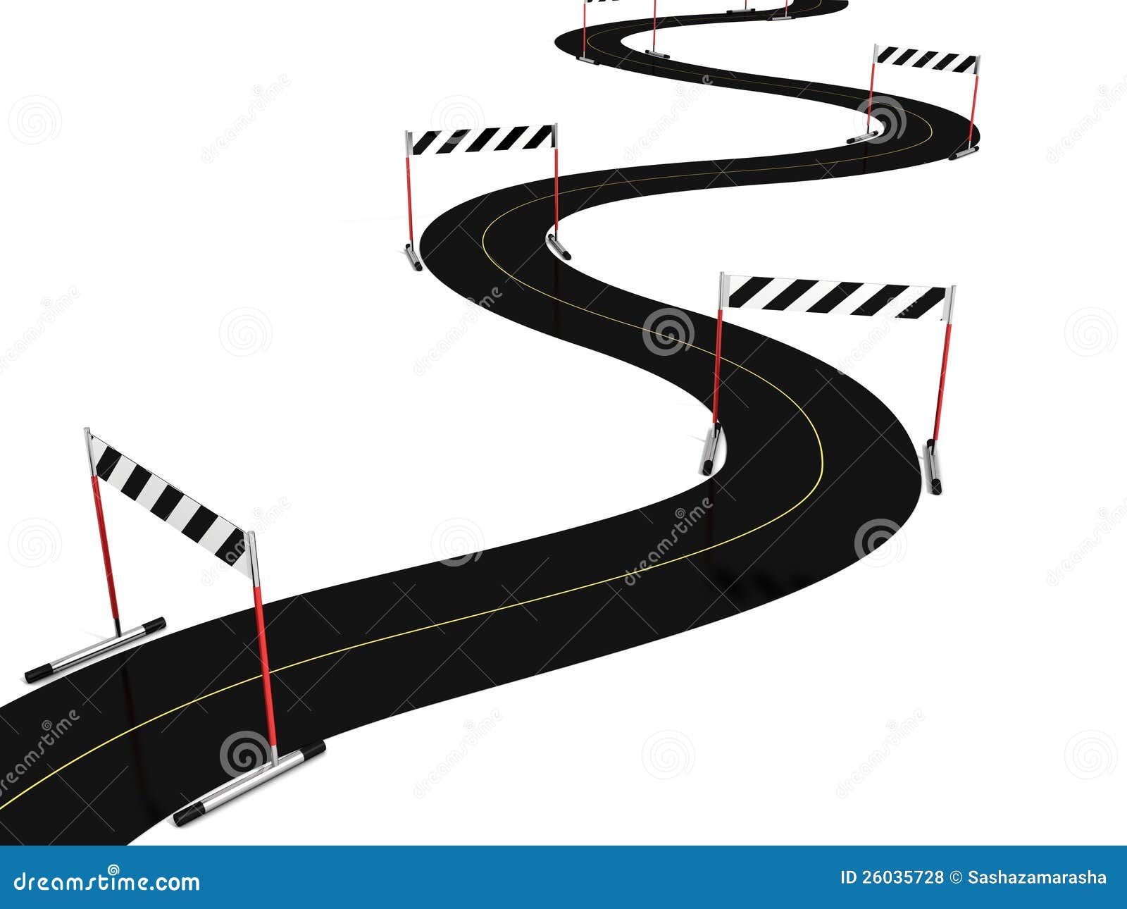 Asphalt Road With Many Hurdle Obstacle Barriers Royalty Free Stock ...