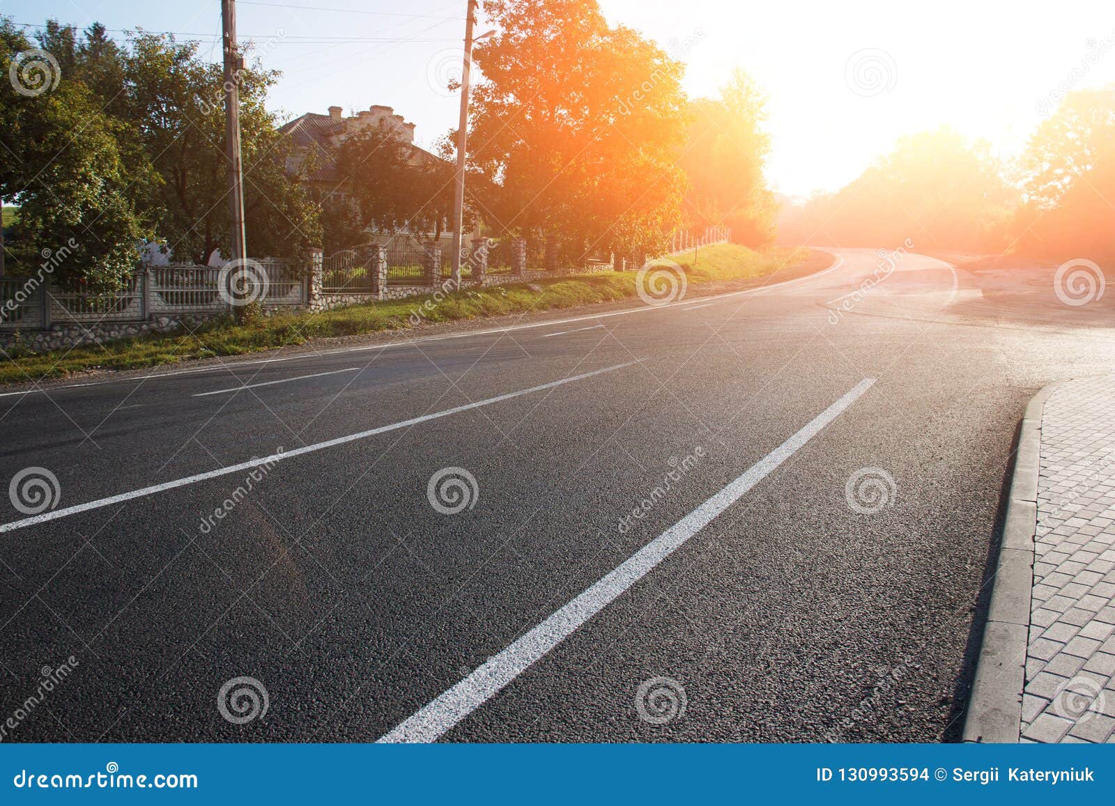 Asphalt Road with Marking Lines White Stripes Stock Photo - Image of ...