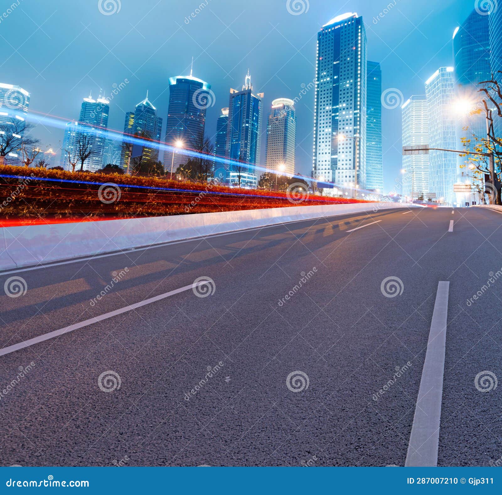 Asphalt Road and Modern City Stock Photo - Image of lane, business ...