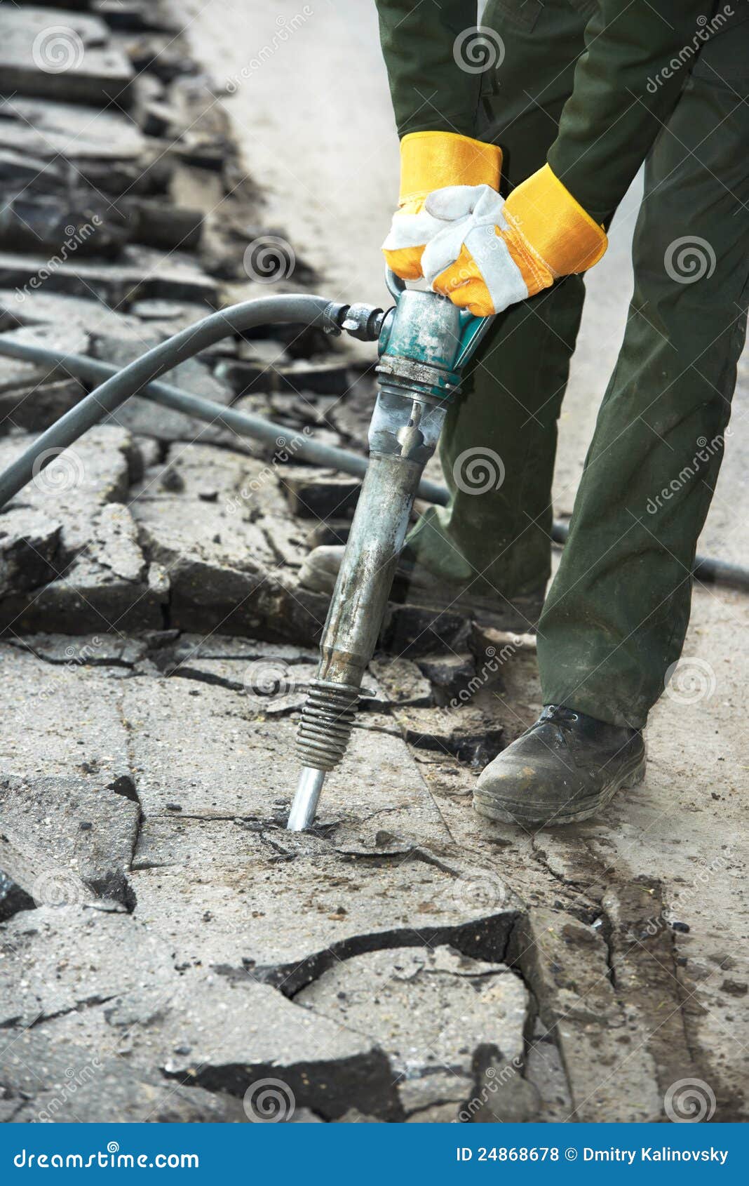Asphalt Road Repairing Works with Jackhammer Stock Photo - Image of ...