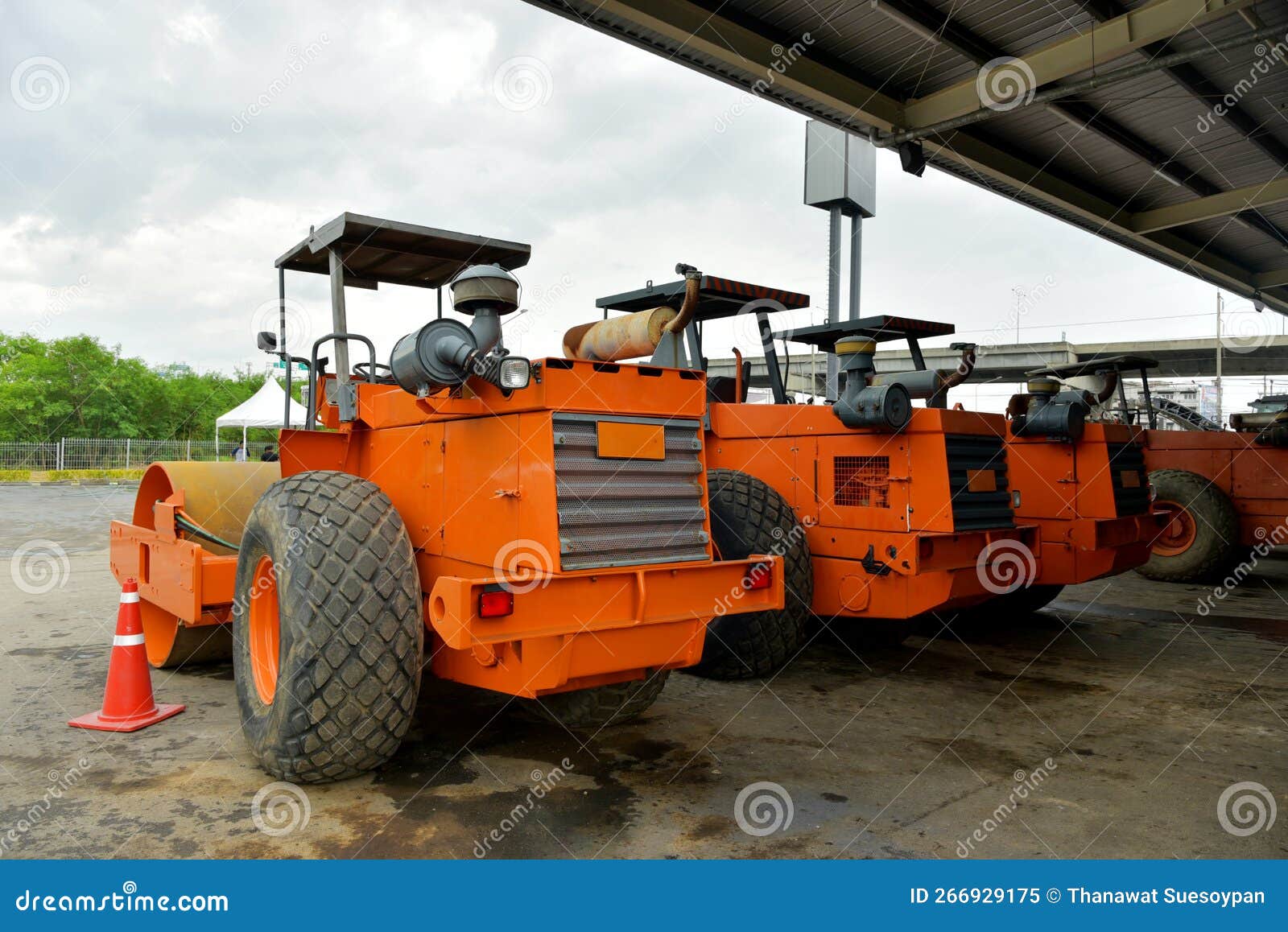 Asphalt Road Roller with Heavy Duty Rollers at Construction Site. Stock ...