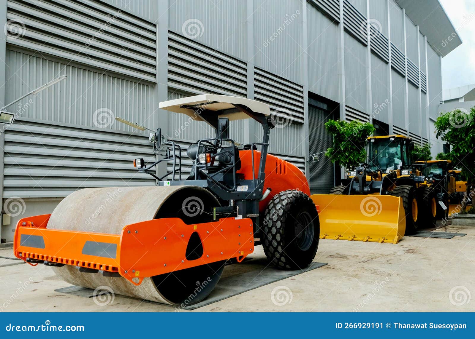 Asphalt Road Roller with Heavy Duty Rollers at Construction Site. Stock ...
