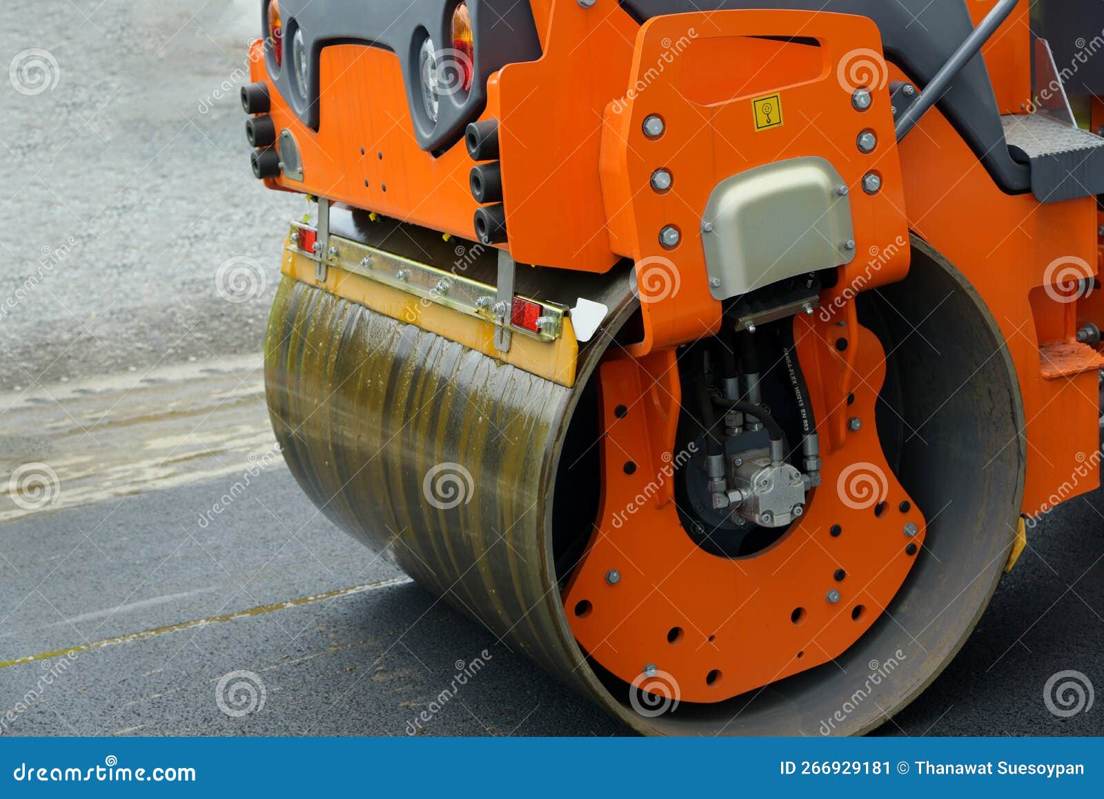 Asphalt Road Roller with Heavy Duty Rollers at Construction Site. Stock ...