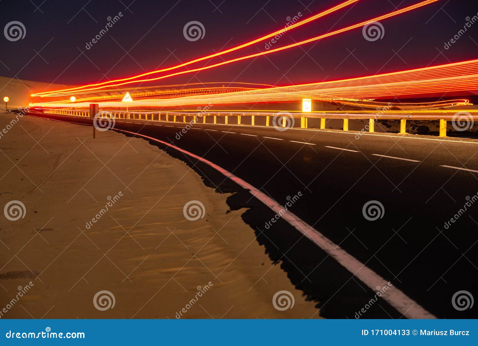 Asphalt Road Running through the Sandy Desert at Night Editorial Stock ...