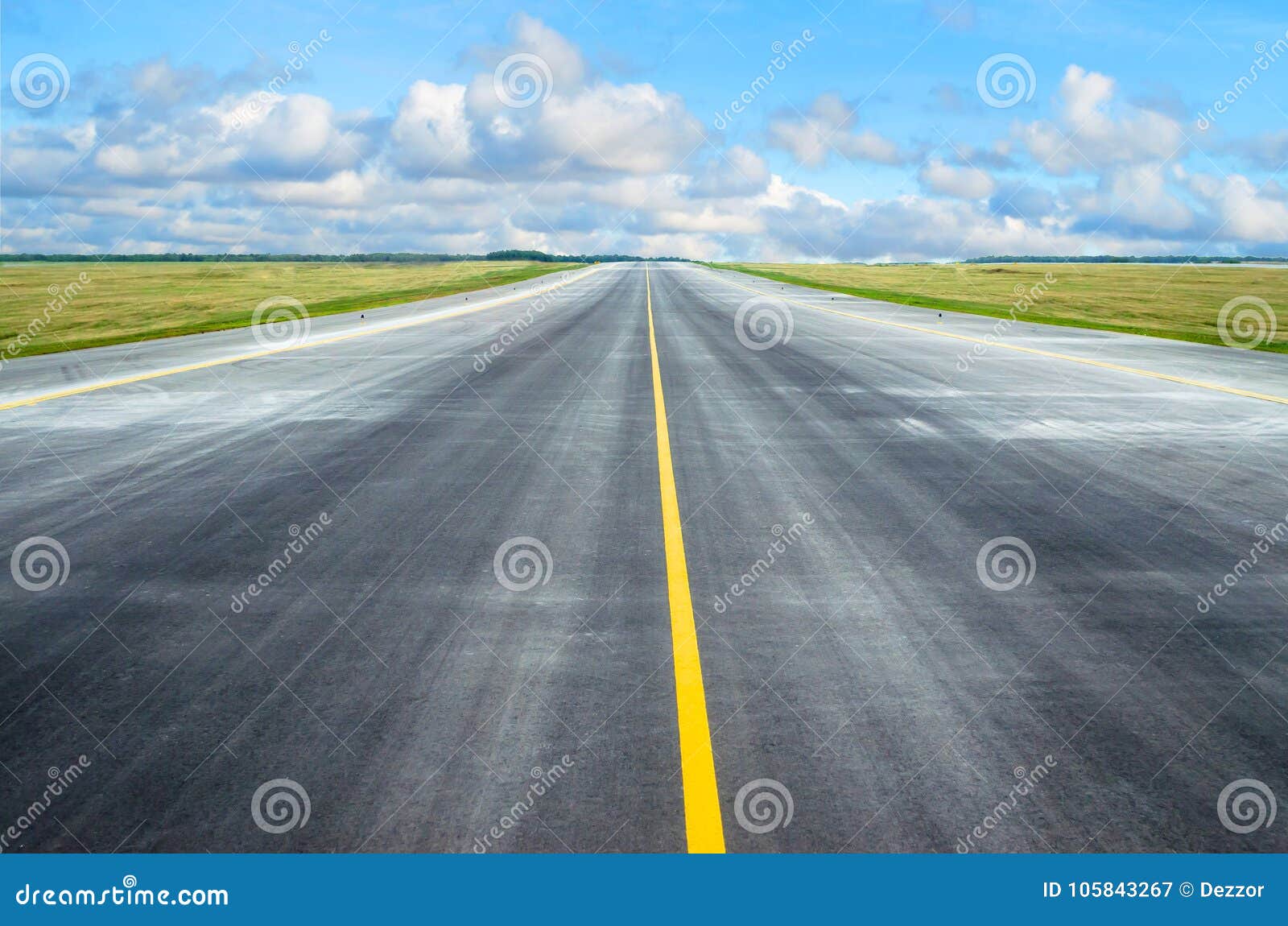 Asphalt Road Runway with a Dividing Strip in the Horizon. Stock Image ...
