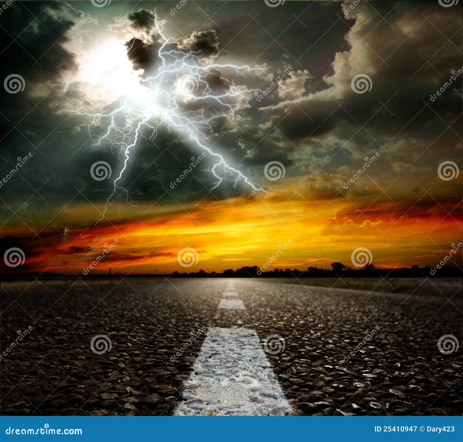 Lightning Strike Along Country Road Stock Photos - Free & Royalty-Free ...