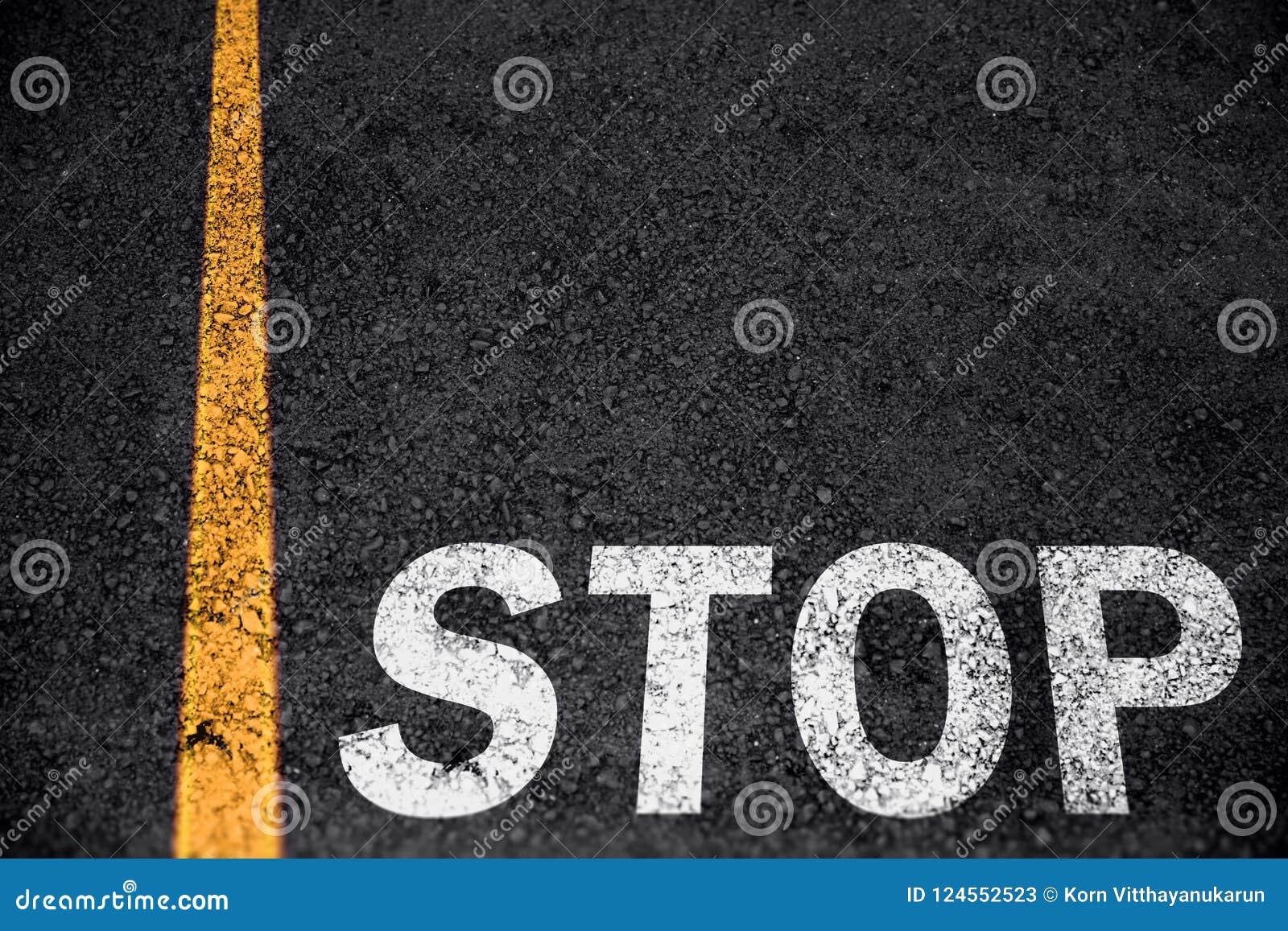 Asphalt Road with STOP Text Paint Stock Image - Image of traffic ...