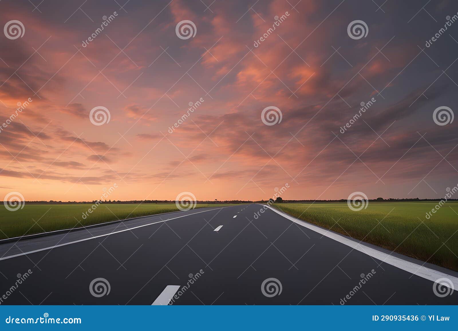 Asphalt Road Stunning Sky at Twilight Stock Illustration - Illustration ...