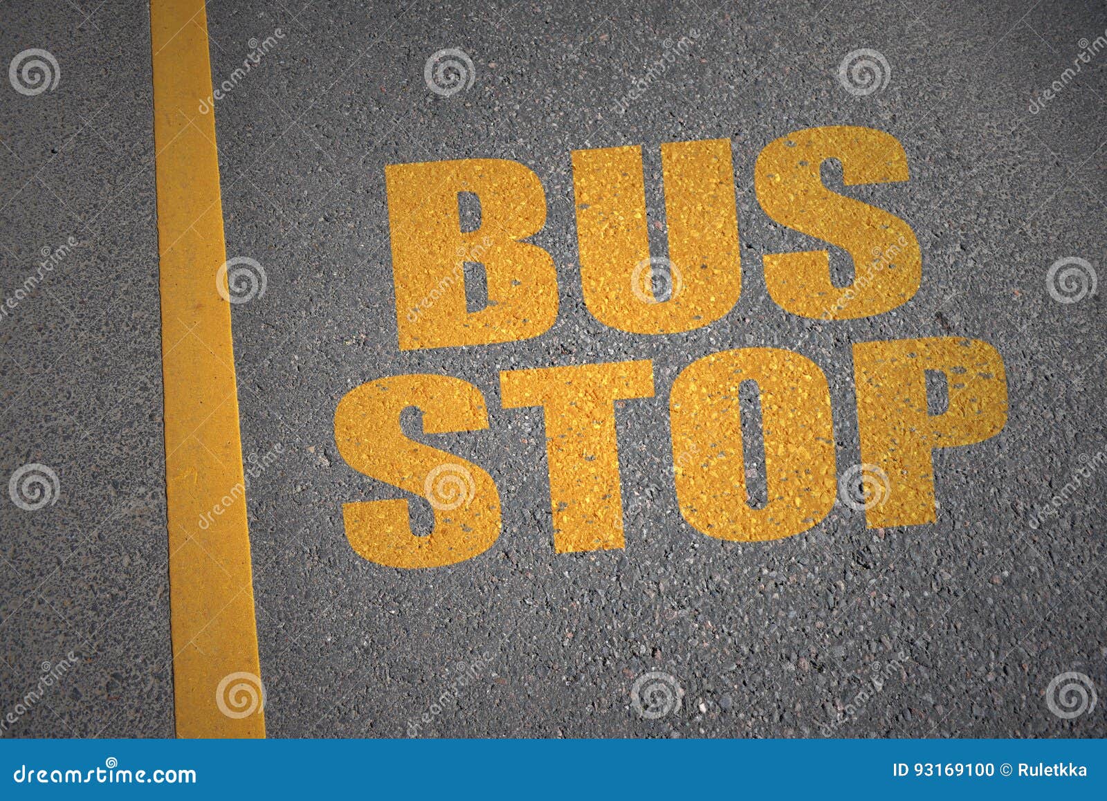 Asphalt Road with Text Bus Stop Near Yellow Line. Stock Photo - Image ...