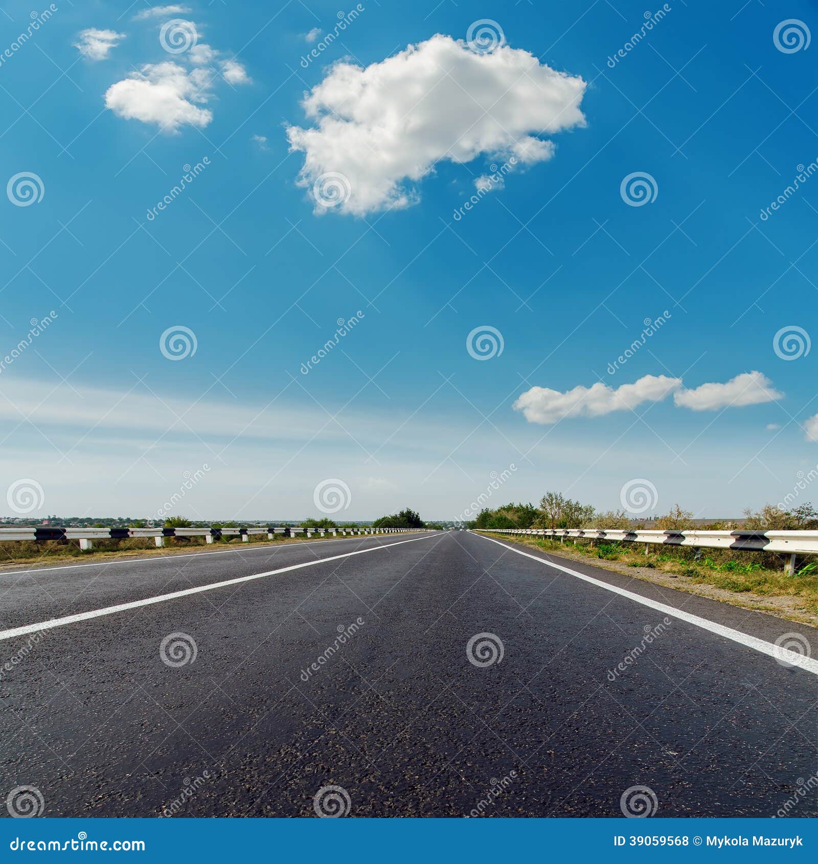 Asphalt Road To Horizon Under Blue Sky Stock Photo - Image of roadway ...