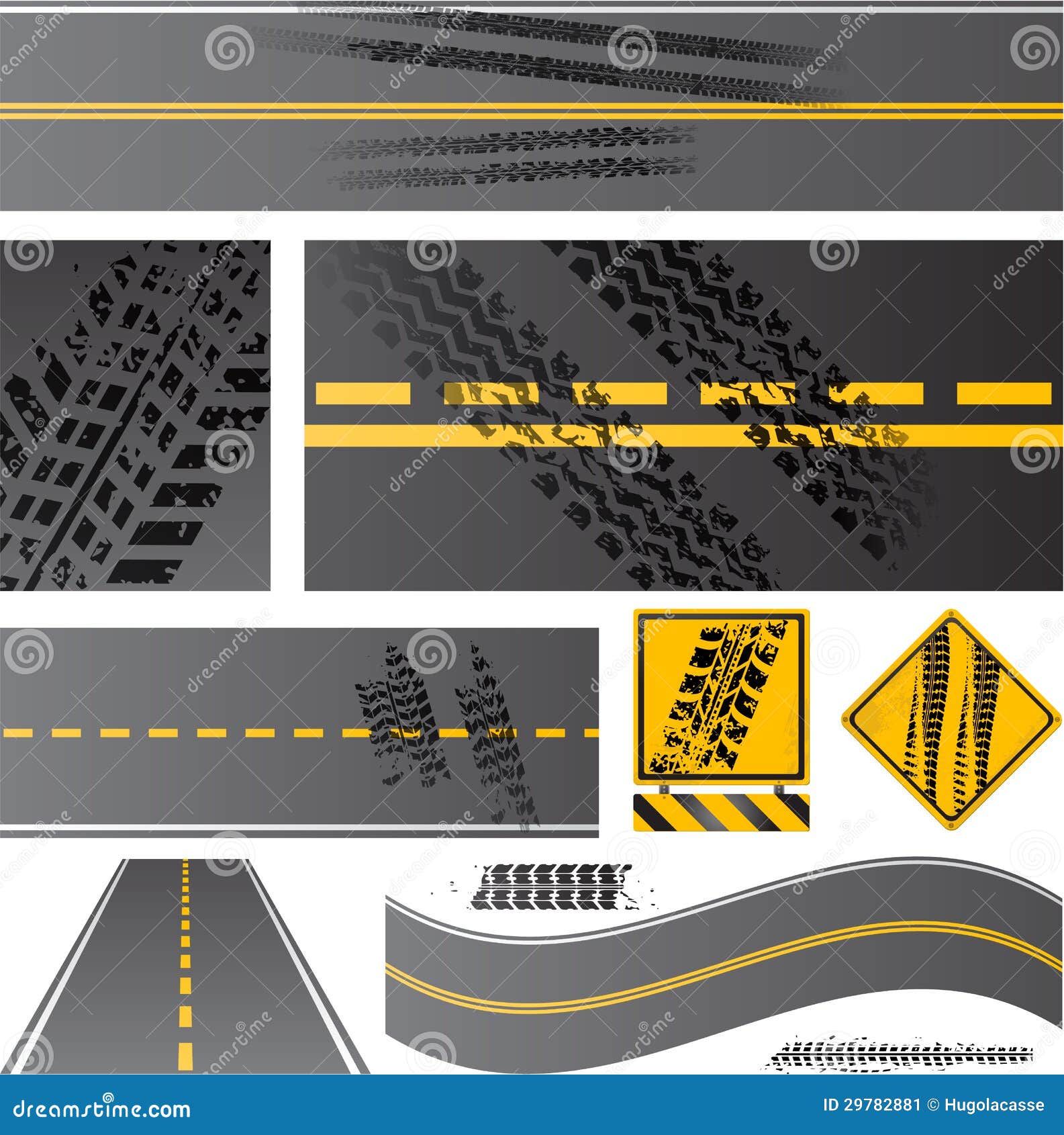 Asphalt Road Vector with Tire Tracks Stock Vector - Illustration of ...