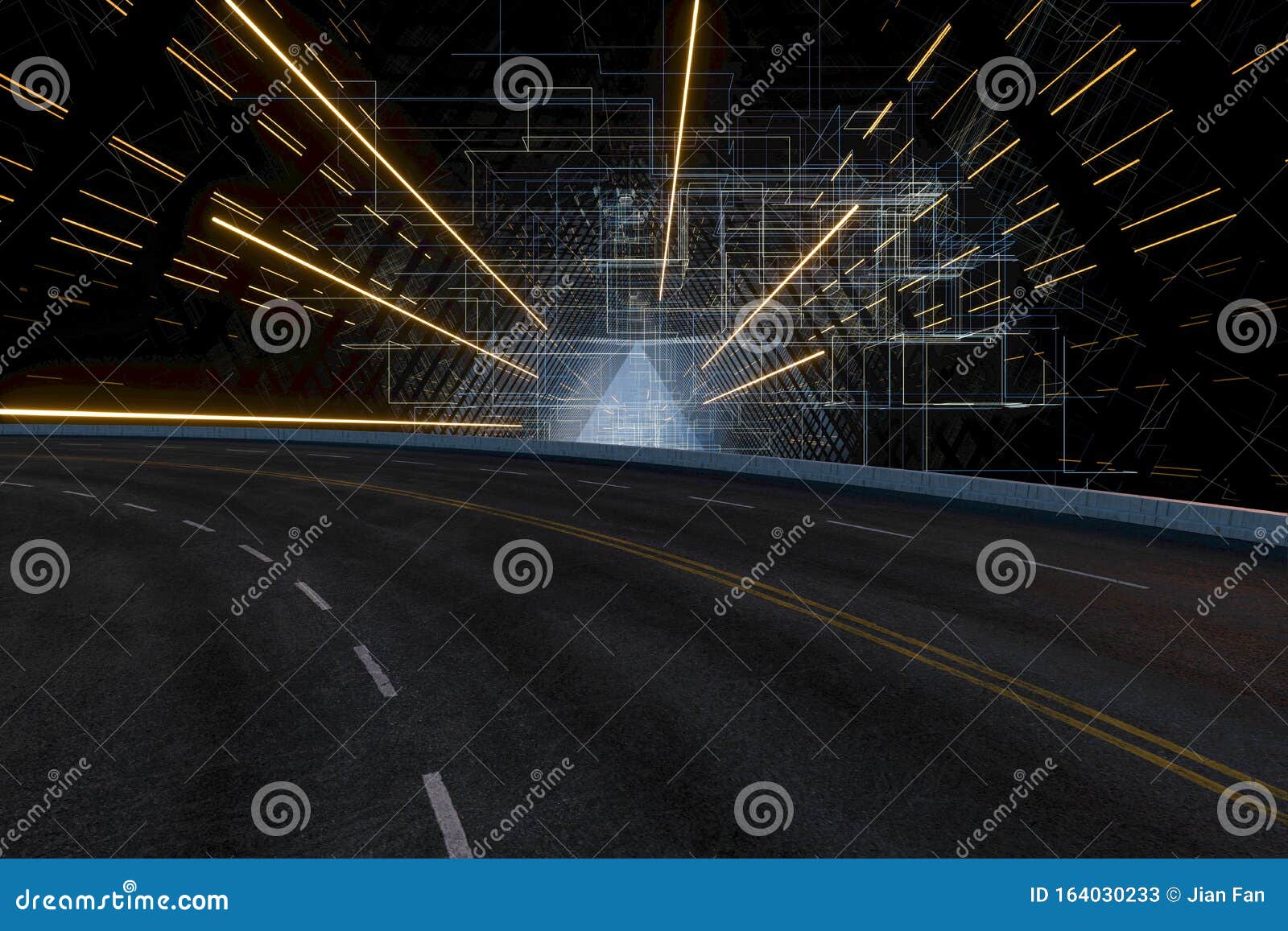 Asphalt Road and Virtual Triangular Channel Background, 3d Rendering ...
