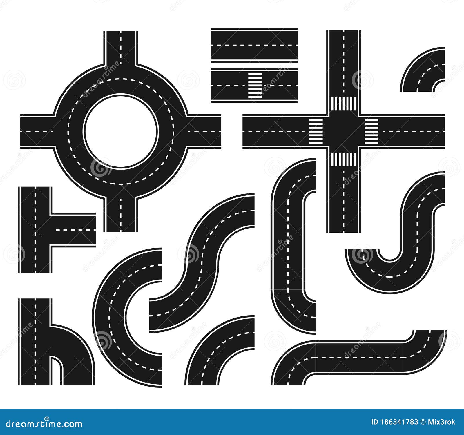Asphalt Roads Design Elements for City Map Stock Vector - Illustration ...