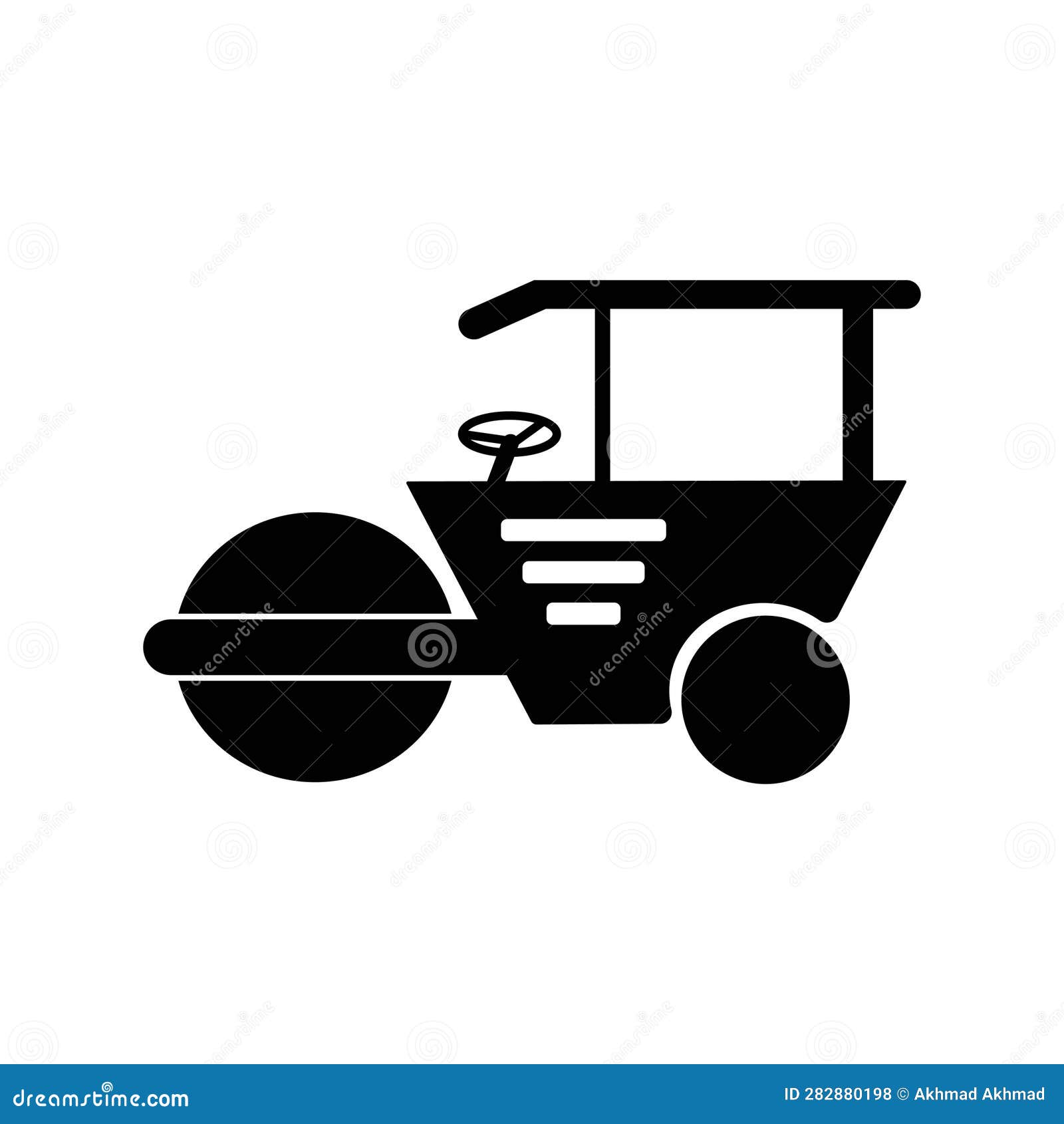 Asphalt Roller Line And Solid Icon, Heavy Equipment Concept ...