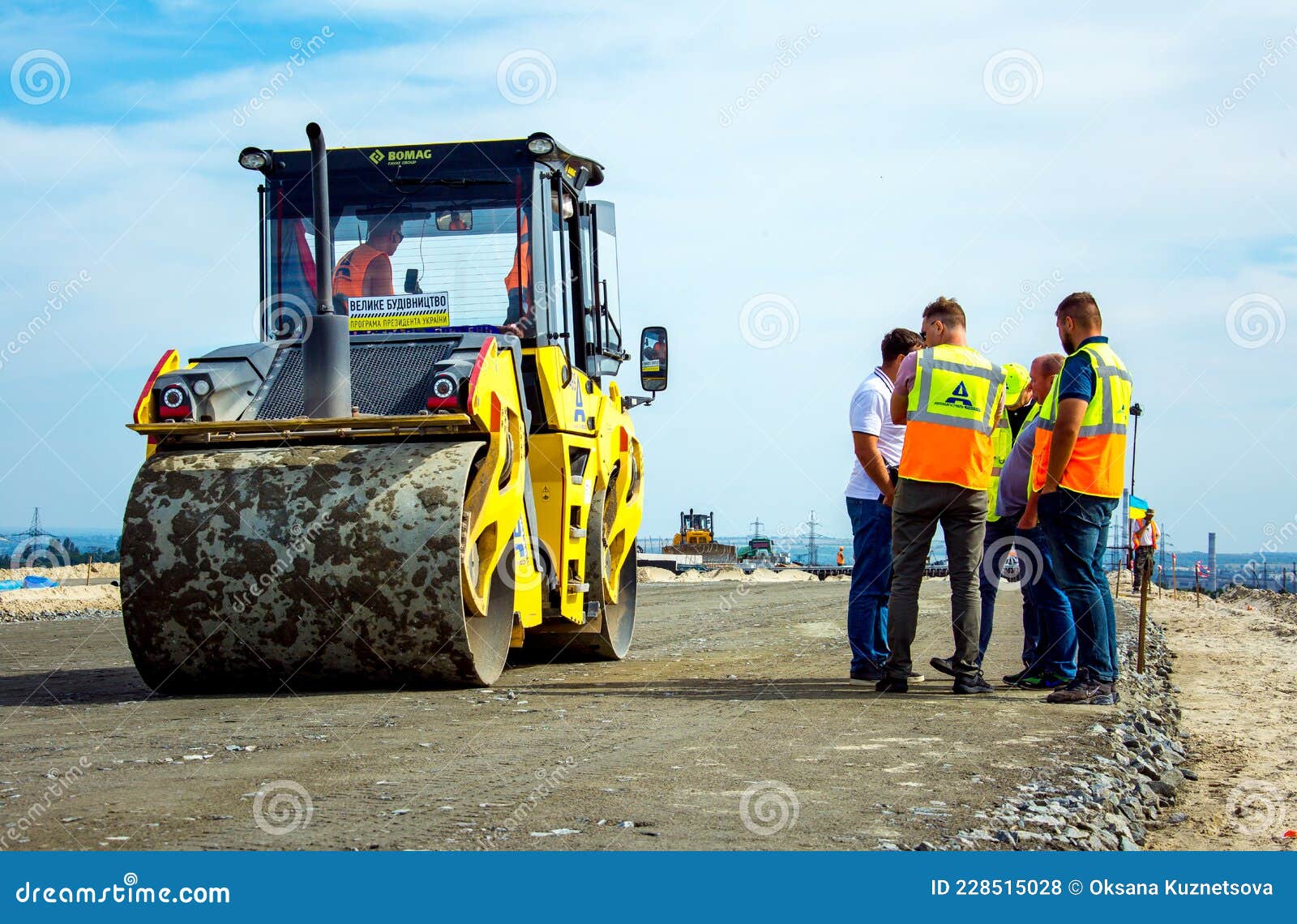 Asphalt Roller Rolling Asphalt on the New Road. Road Construction ...