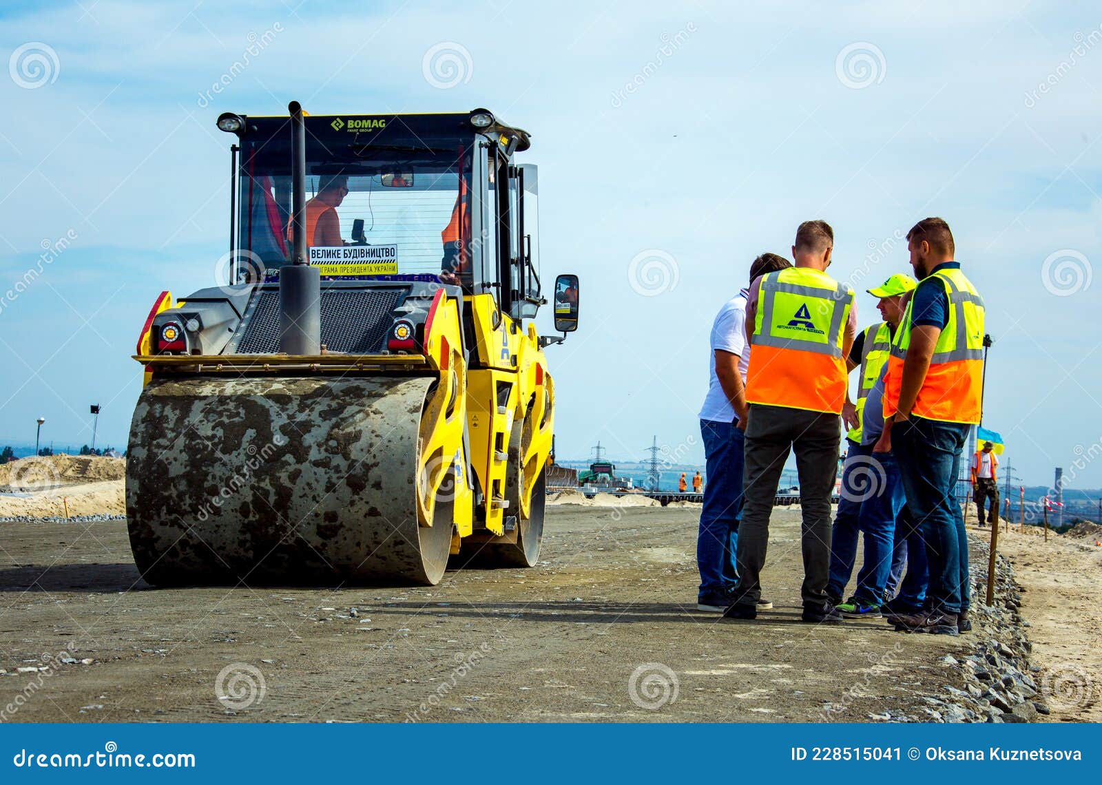 Asphalt Roller Rolling Asphalt on the New Road. Road Construction ...