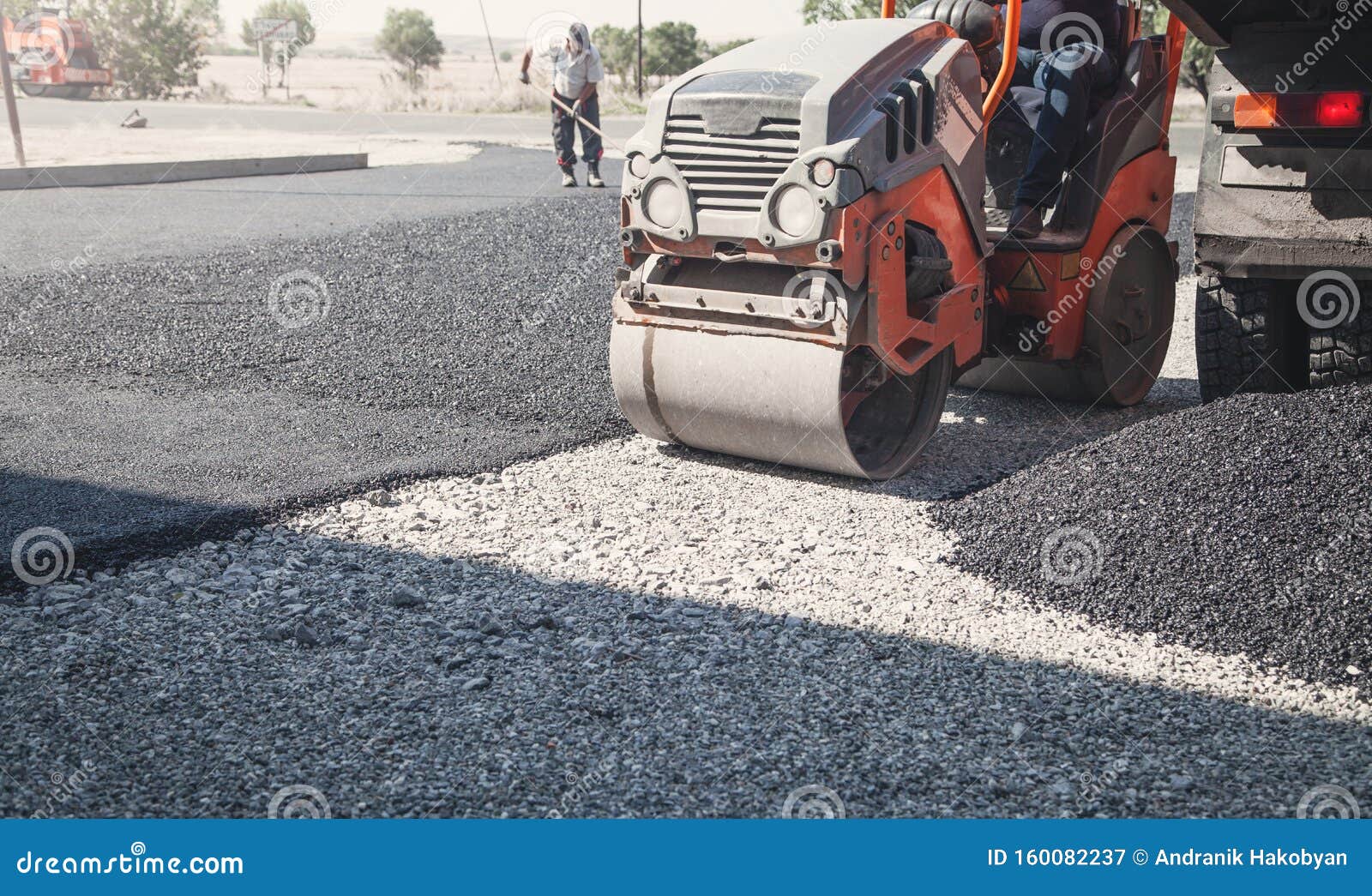 Asphalt Roller Stacking and Pressing Hot Asphalt Stock Image - Image of ...