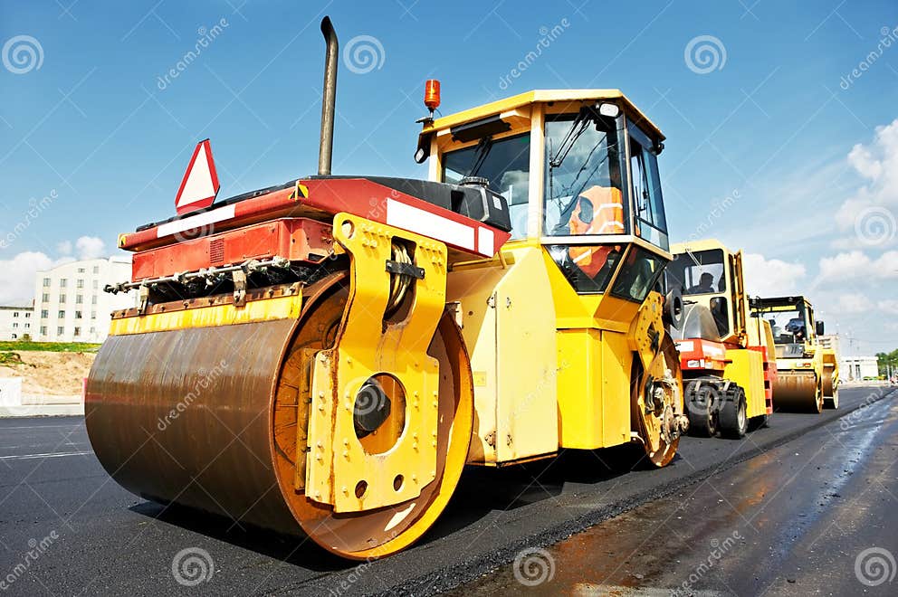 Asphalt roller at work stock photo. Image of paving, pressure - 19625474