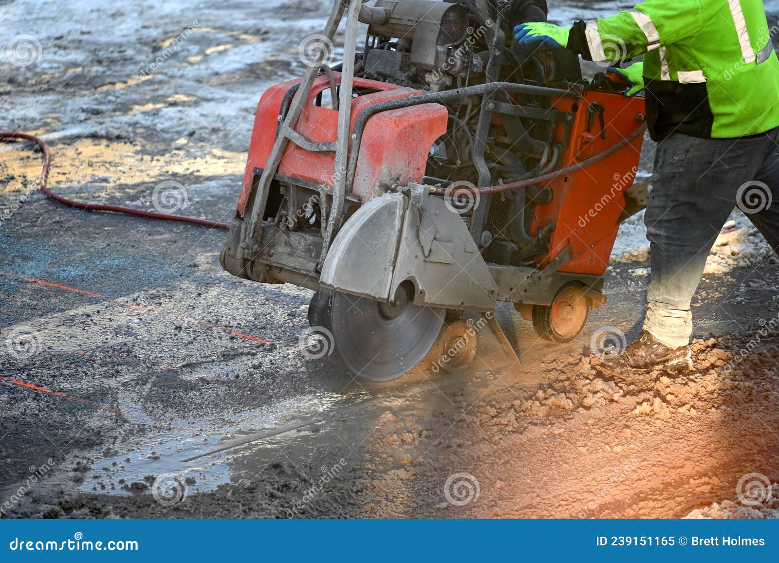 Asphalt Saw Cutting Machine with Smoke Stock Image - Image of concrete ...