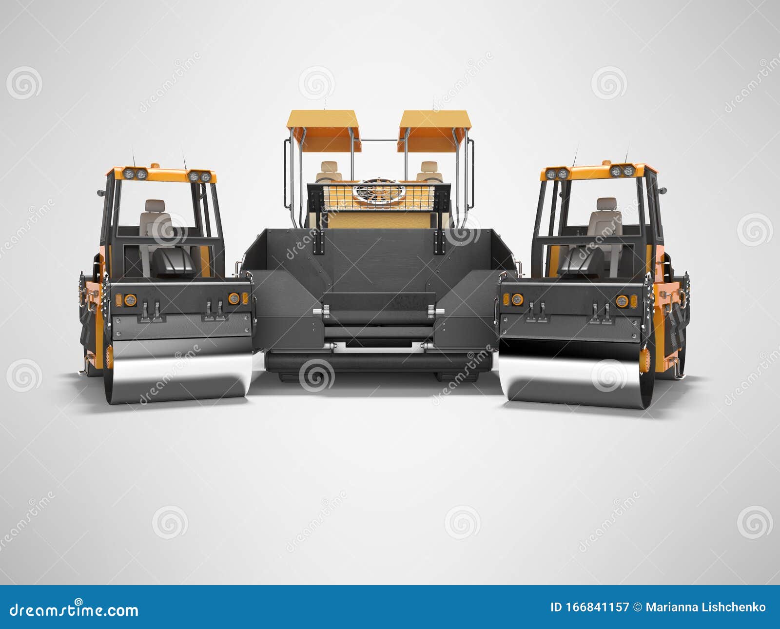 Asphalt Spreader Machine And Two Road Roller Getting Ready For Work ...