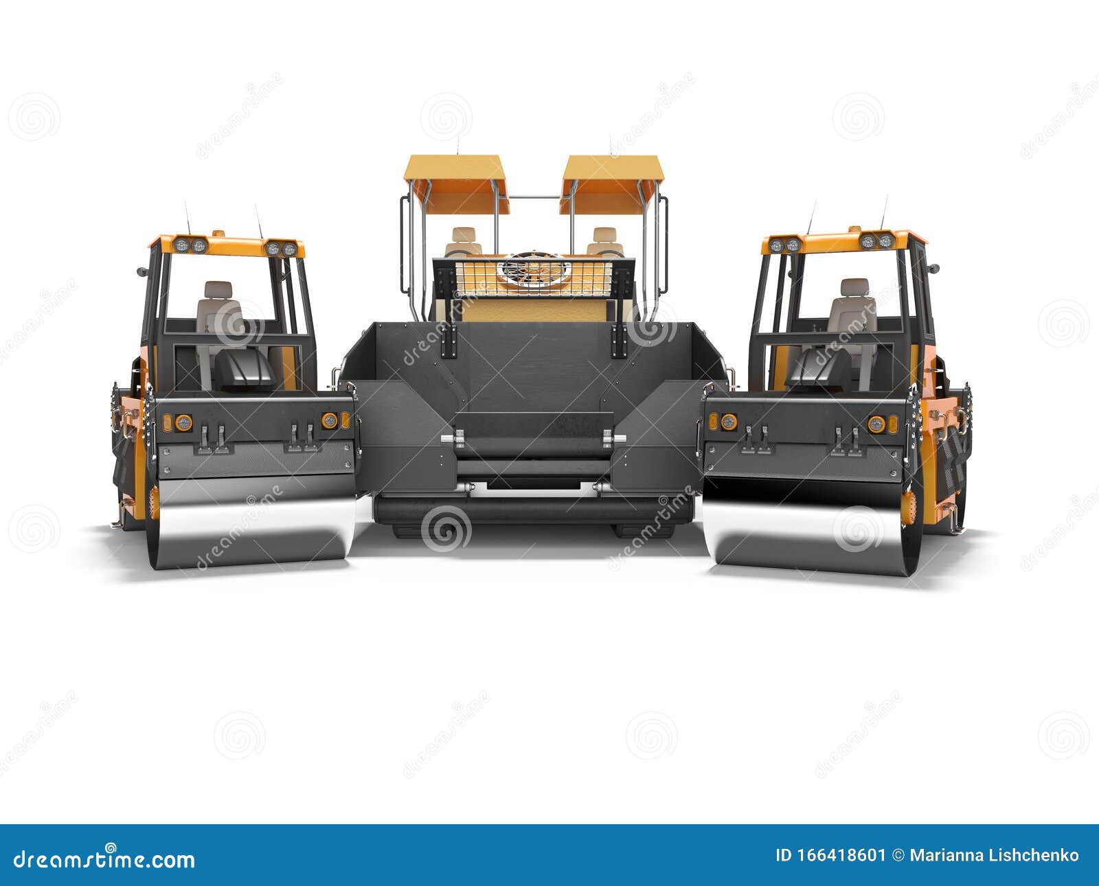 Asphalt Spreader Machine And Two Road Roller Getting Ready For Work ...