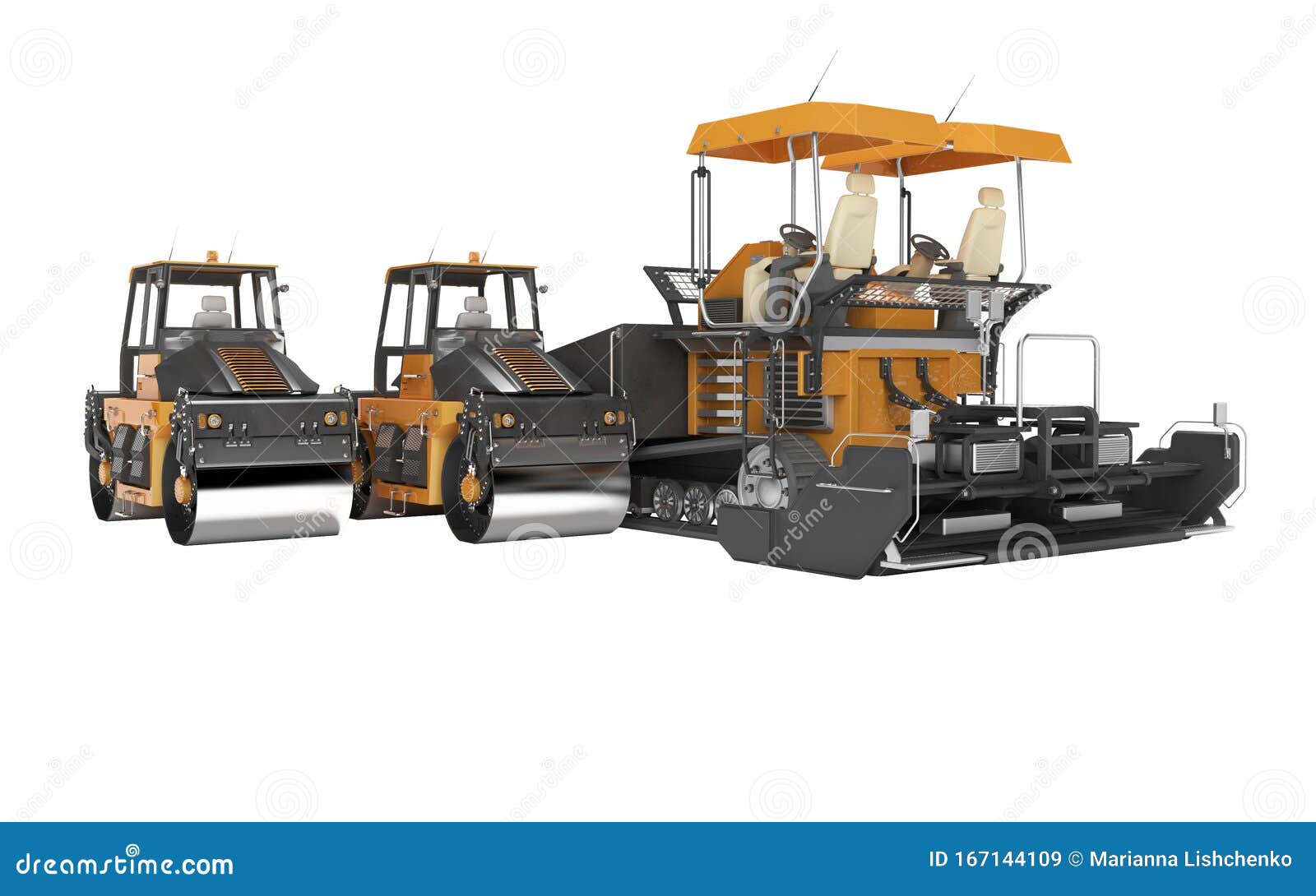 Asphalt Spreader Machine and Two Road Roller Getting Ready for Work ...