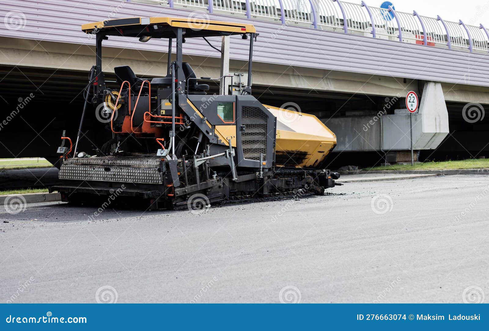 Asphalt spreader machine stock photo. Image of compactor - 276663074