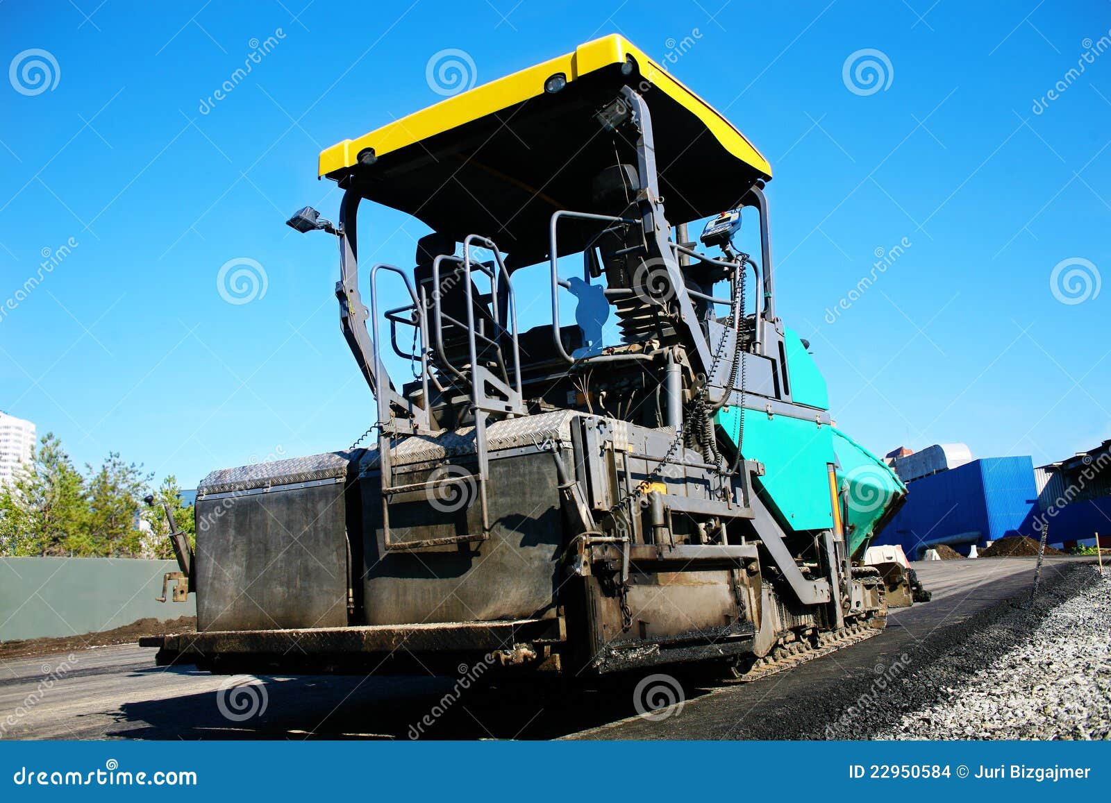 Asphalt Spreader on New Road To City. Stock Photo - Image of fencing ...