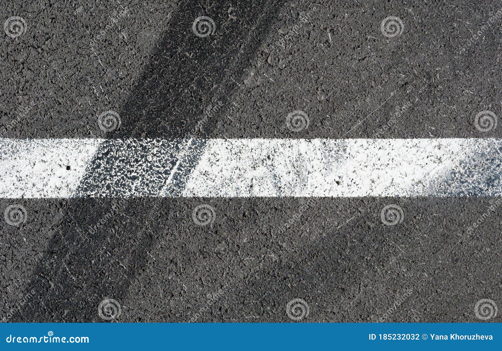 Asphalt Texture with White Line and Tire Marks. Top View Stock Photo ...
