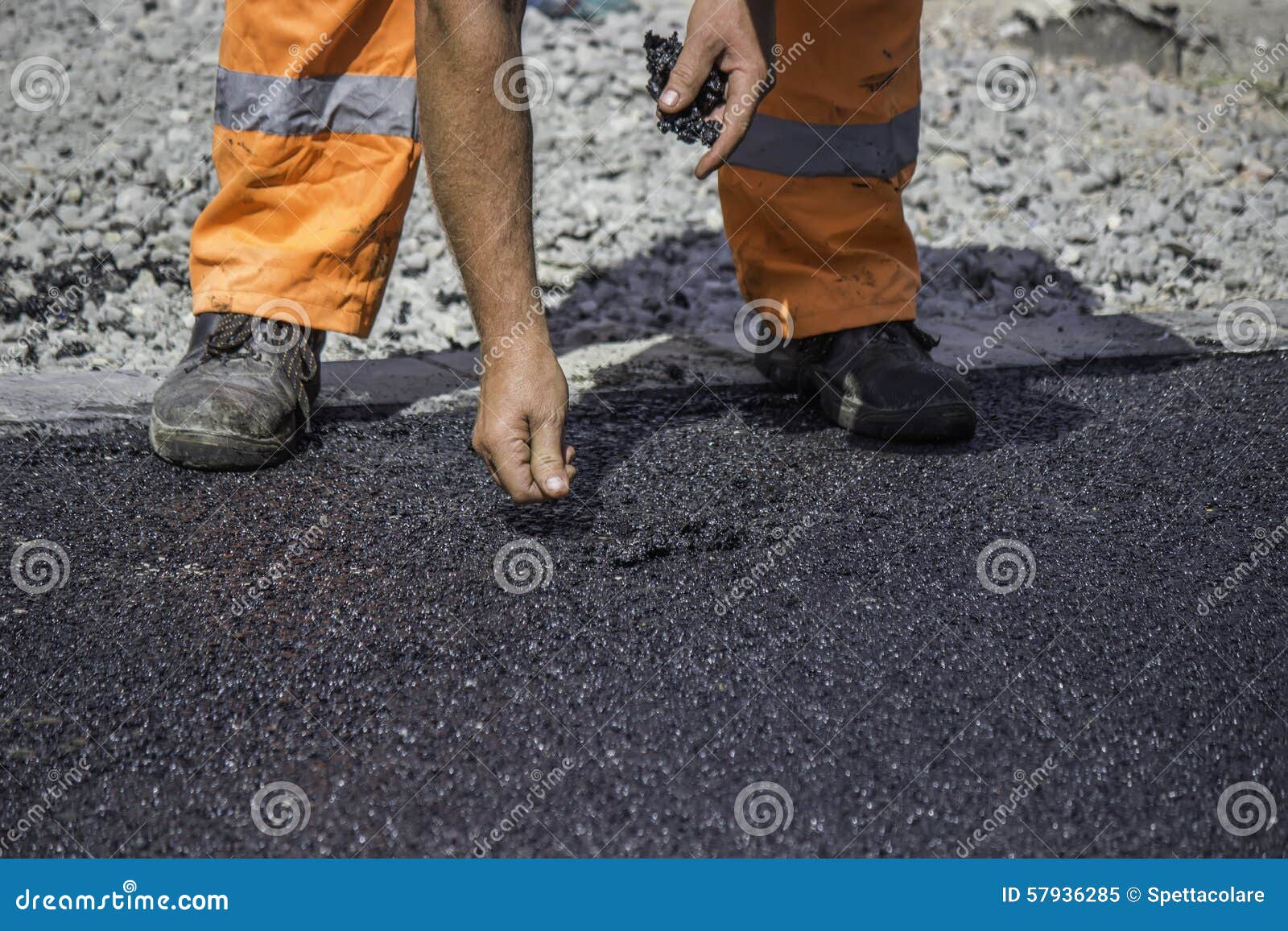 Asphalt Worker Patching by Hands Stock Image - Image of machine ...