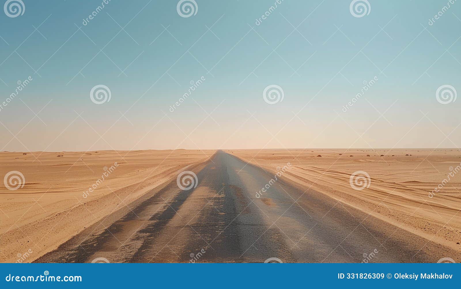 Asphalted Flat Road through the Sandy Desert Goes Beyond Horizon Stock ...