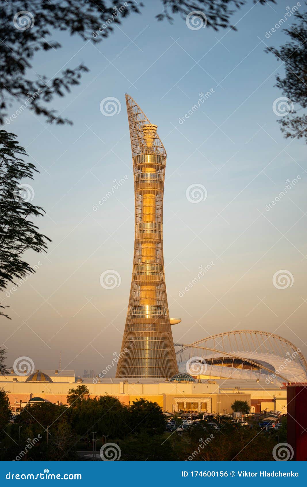 The Aspire Tower in Doha, Qatar Stock Photo - Image of east, building ...