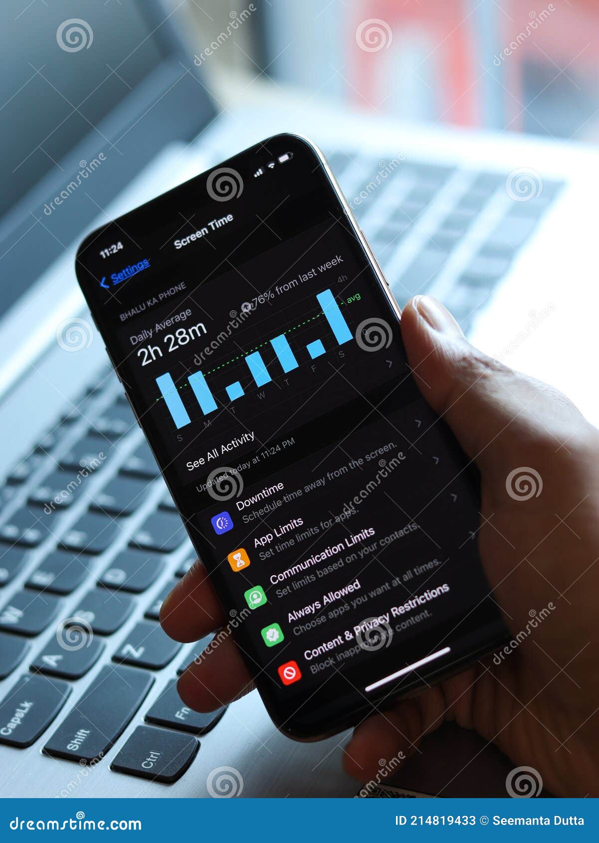 Assam, India - March 30, 2021 : Screen Time Graph on Phone Screen Stock ...