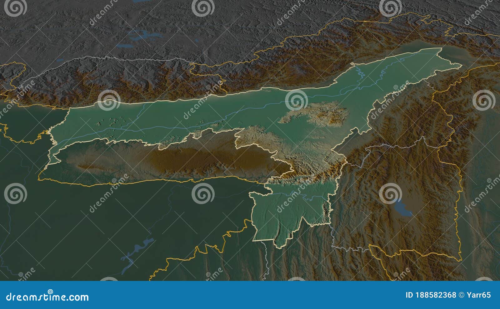 Assam, India - Outlined. Relief Stock Illustration - Illustration of ...