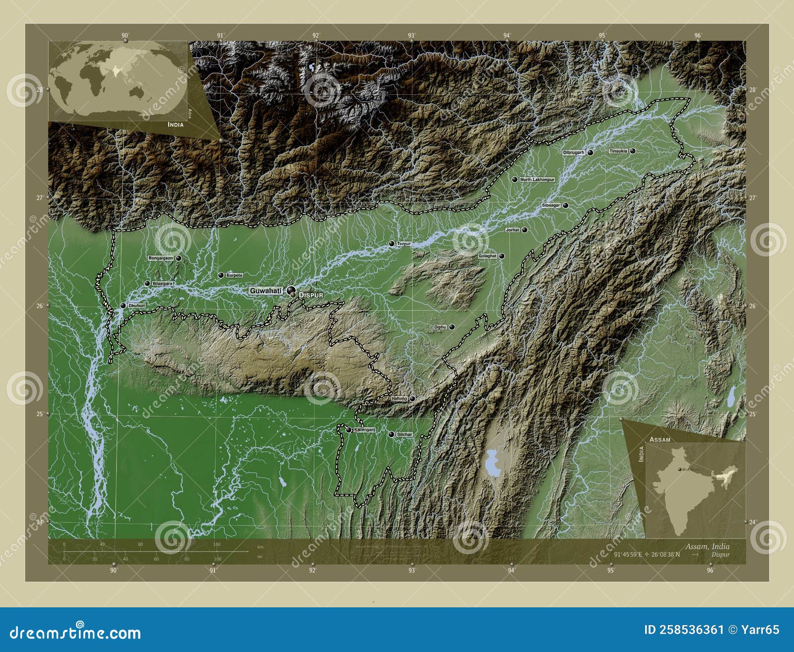 Assam, India. Wiki. Labelled Points of Cities Stock Image - Image of ...