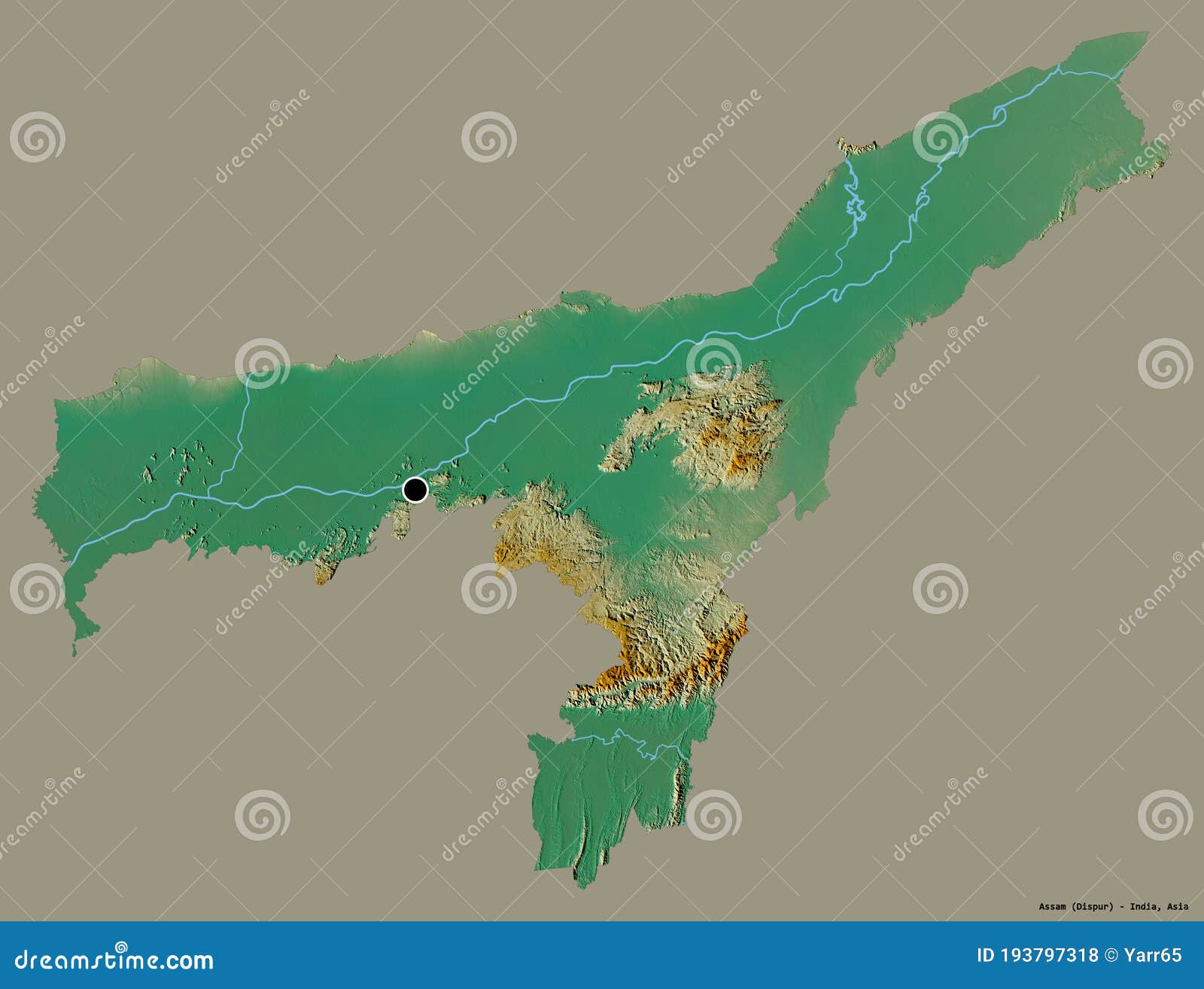 Assam, State of India, on Solid. Relief Stock Illustration ...