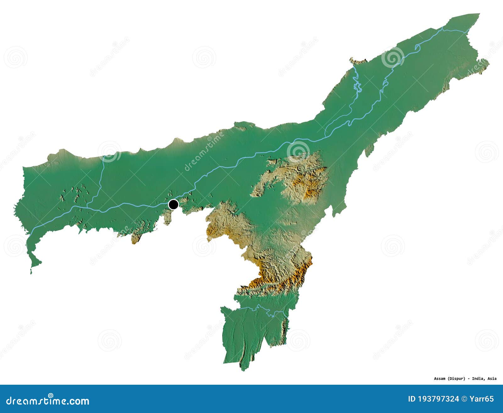 Assam, State of India, on White. Relief Stock Illustration ...
