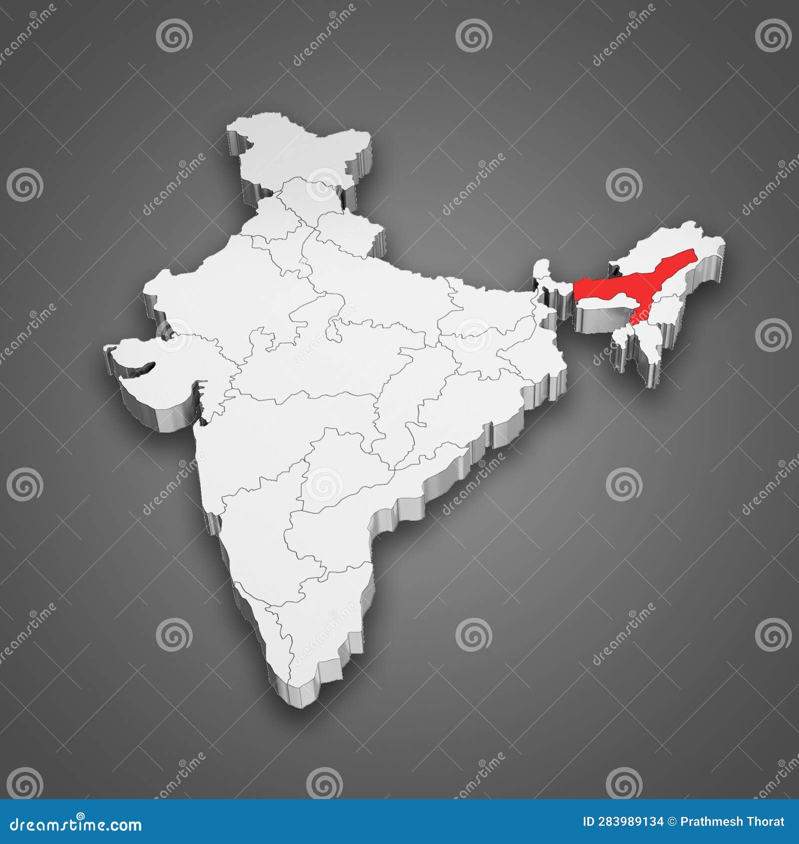 Assam State Location within India Map. 3D Illustration Stock ...