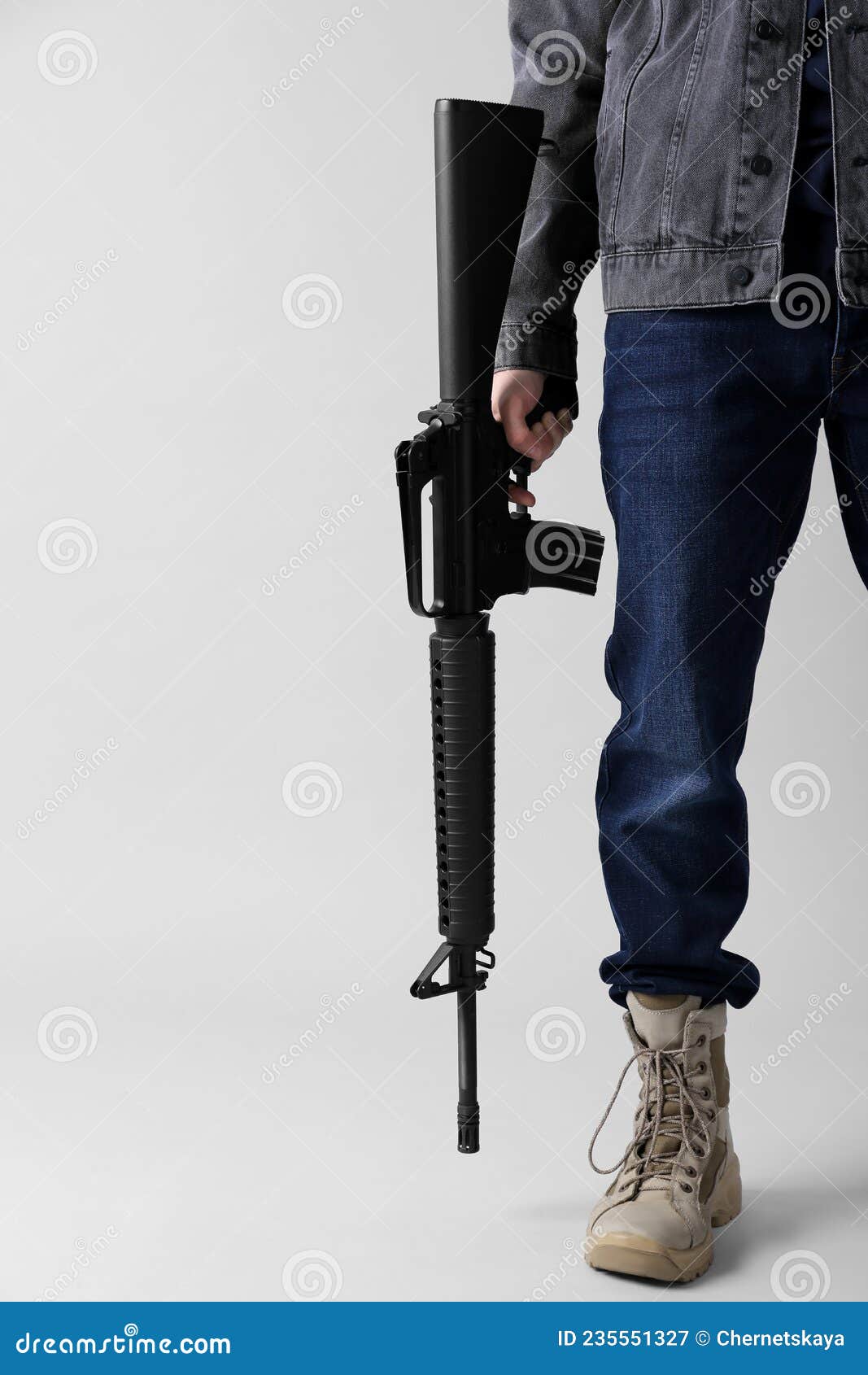 Assault Gun. Man Holding Rifle on Light Background, Closeup Stock Image ... Assault Gun. Man Holding Rifle on Light Background, Closeup Stock Image ...