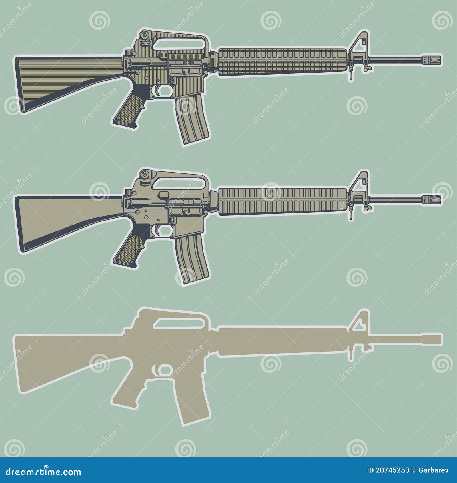 Assault Rifle Sketch. Classic Armament Vector Illustration. Pencil ...
