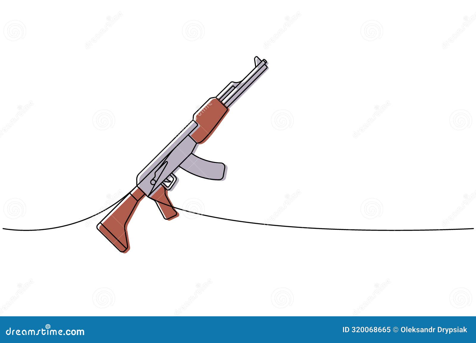Assault Rifle AK 47 One Line Colored Continuous Drawing. Various Modern ...