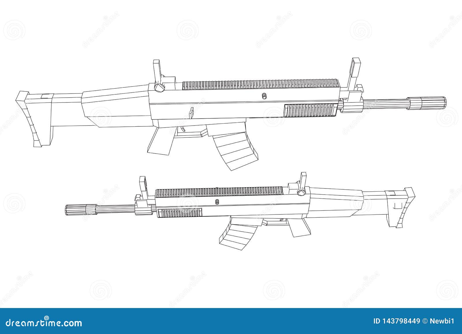 Assault Automatic Fire Rifle Stock Vector - Illustration of blueprint ...